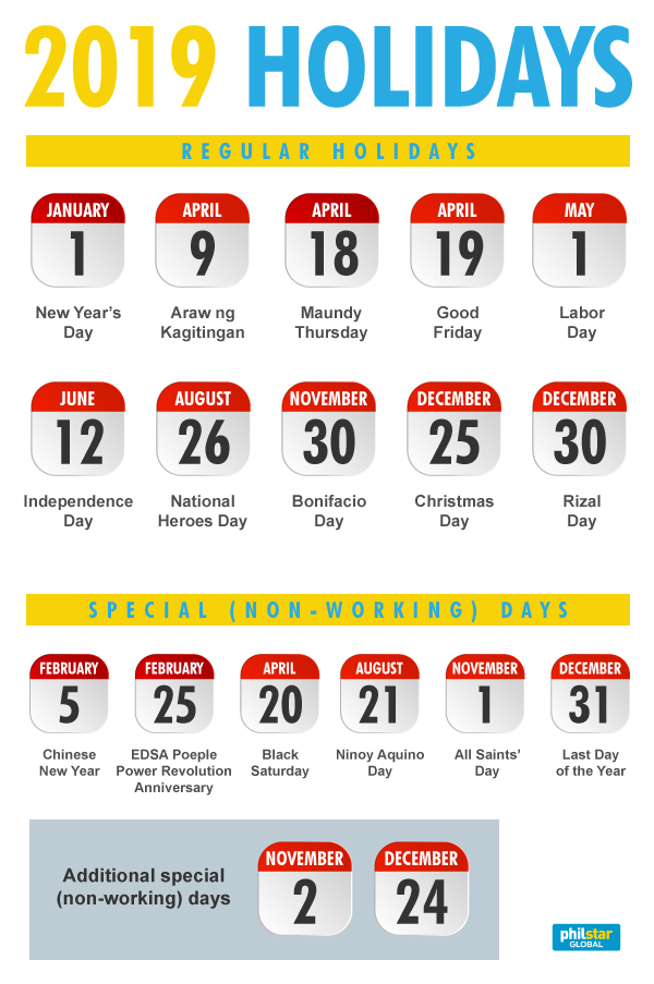 Regular and Special Non-Working Holidays for 2019 (Proclamation No. 555 ...